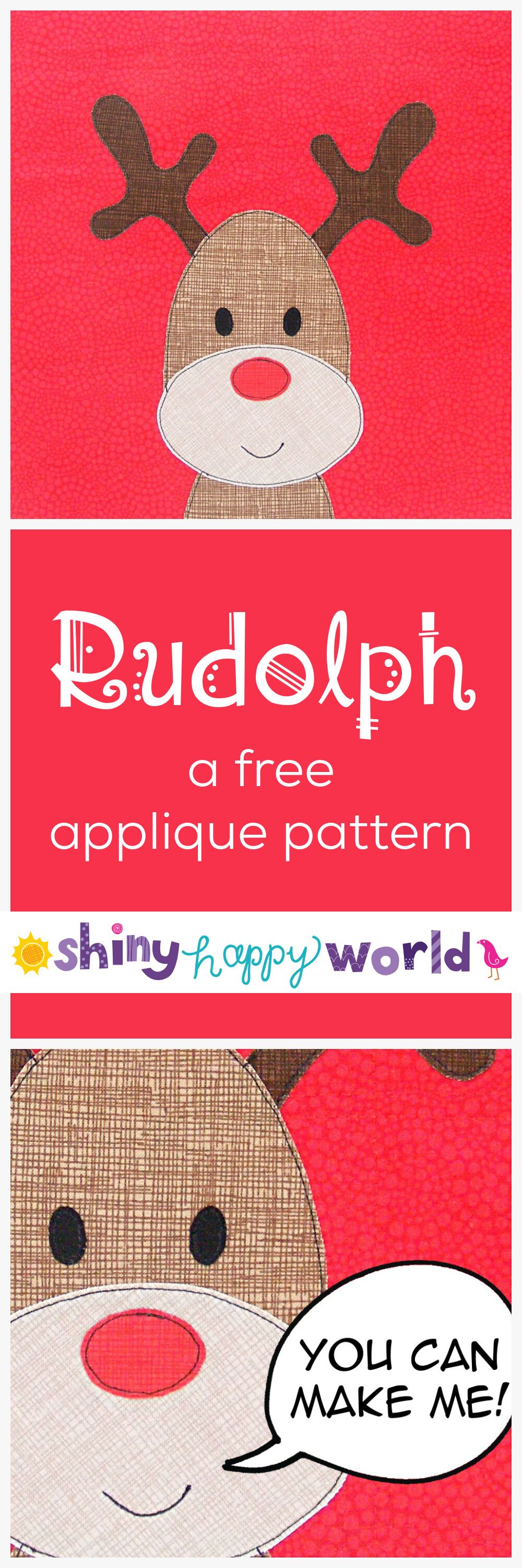 Rudolph the Red-Nosed Reindeer – a free applique pattern - Shiny Happy ...